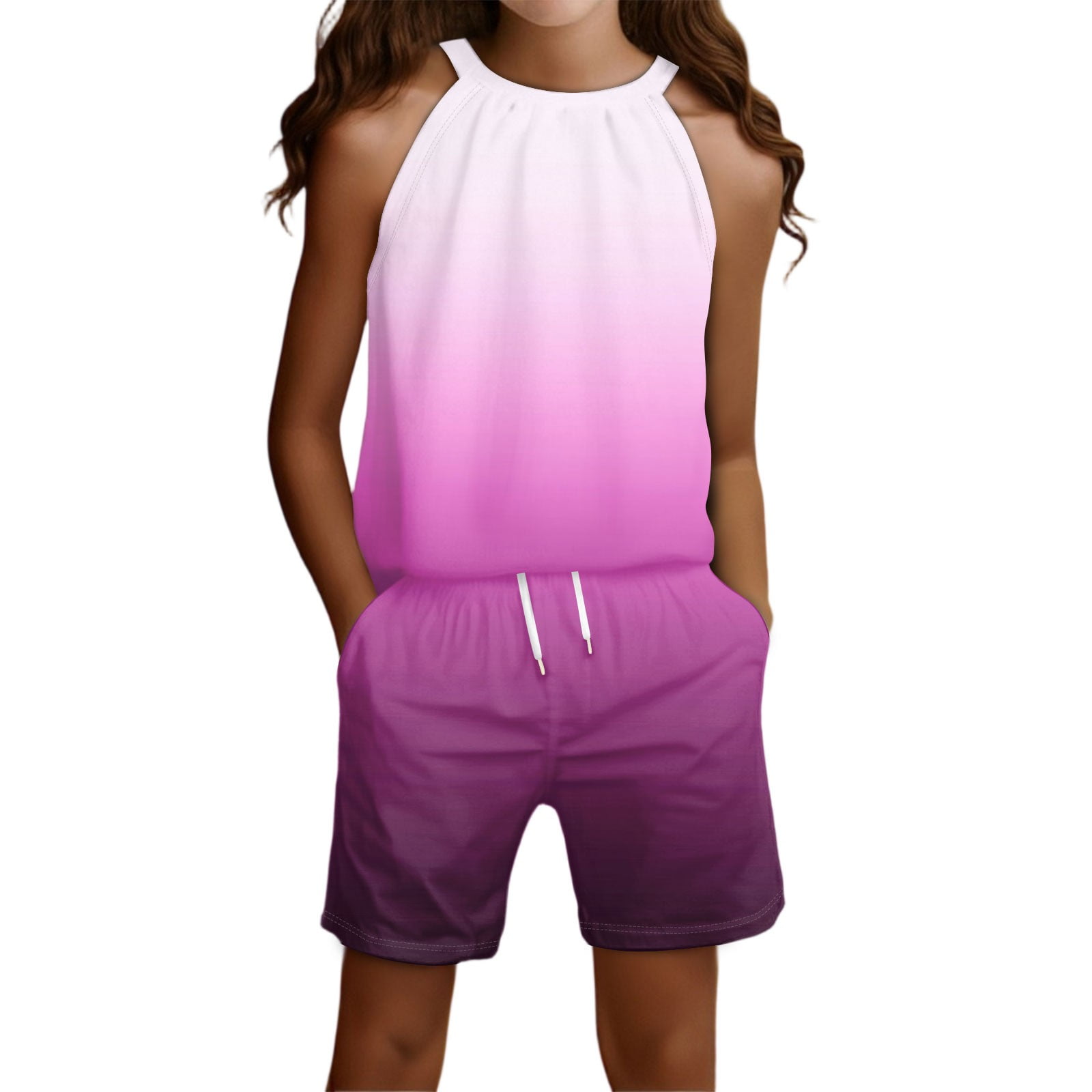 NEFIYLUXP Girls Summer Outfits 2 Piece Knot Back Halter Top and Wide ...