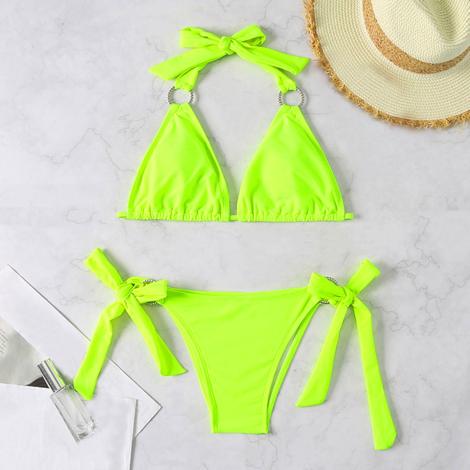 Negj Lady Women Solid Color Push Up Padded Bra Bikini Beach Set