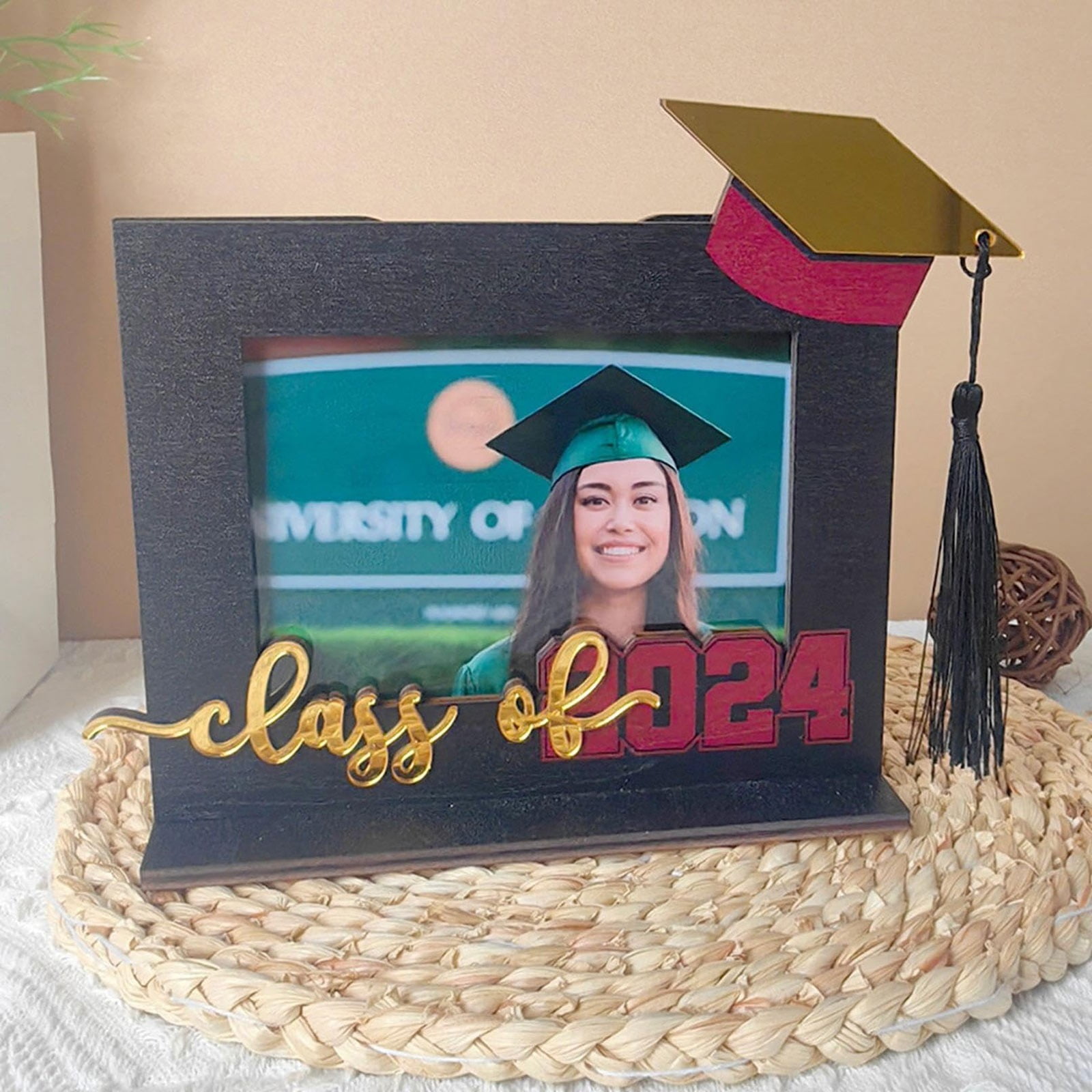NEGJ Photo Frame Wooden Graduation Picture Frame Bachelor Hat Letter ...