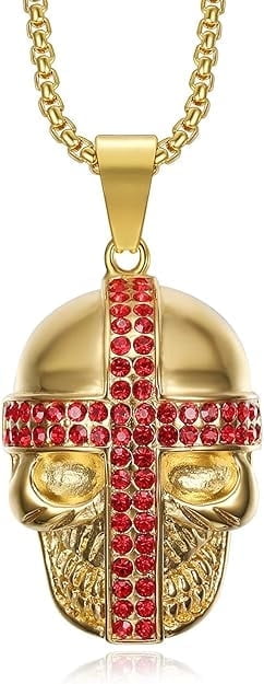 NEGS 18K Gold Plated Cross Skull Captain Pendant 24'' Chain Biker Rock ...