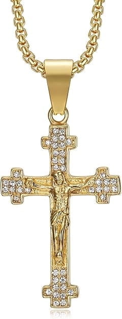 NEGS 18K Gold Plated Crucifix Cross Catholic Christ Pendant 24'' Chain ...
