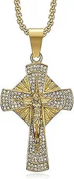 NEGS 18K Gold Plated Crucifix Cross Christ Pendant 24'' Chain Jesus ...