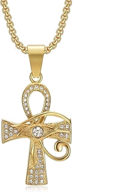 NEGS 18K Gold Plated Eye of Horus Egyptian Coptic Ankh Cross Pendant 24 ...
