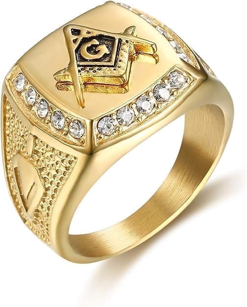 NEGS 18K Gold Plated Freemason Masonic Hip Hop Rock Stainless Steel ...