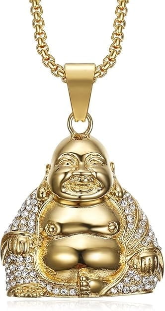 NEGS 18K Gold Plated Laughing Amitabha Buddha Pendant 24'' Chain ...