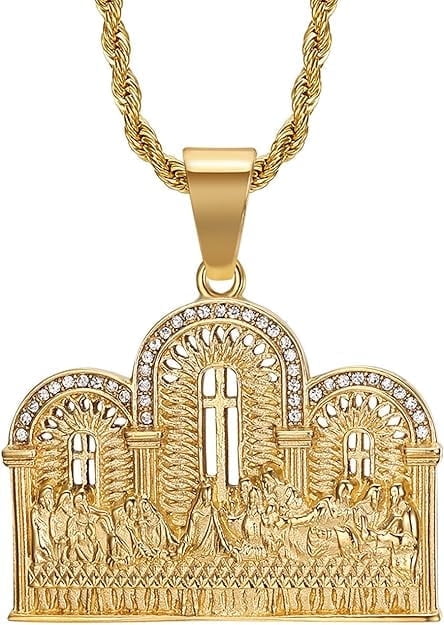 NEGS 18K Gold Plated Lord's Supper Pendant 24'' Chain The Last Supper ...