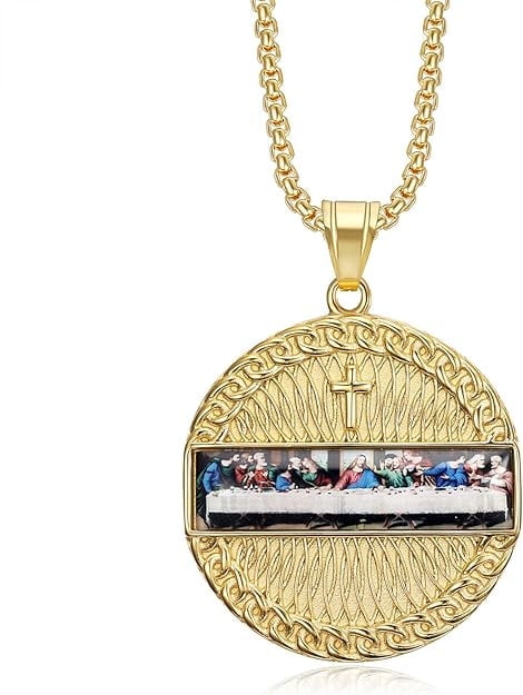 NEGS 18K Gold Plated Lord's Supper Pendant 24'' Chain The Last Supper ...