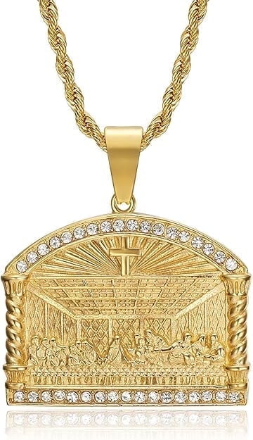 NEGS 18K Gold Plated Lord's Supper Pendant 24'' Chain The Last Supper ...