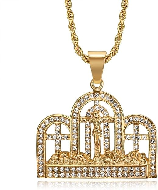 NEGS 18K Gold Plated Lord's Supper Pendant 24'' Chain The Last Supper ...