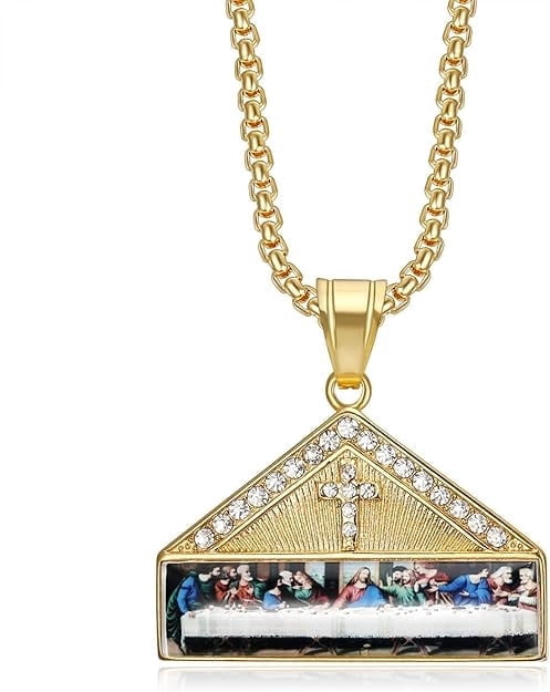 NEGS 18K Gold Plated Lord's Supper Pendant 24'' The Last Supper Jesus ...