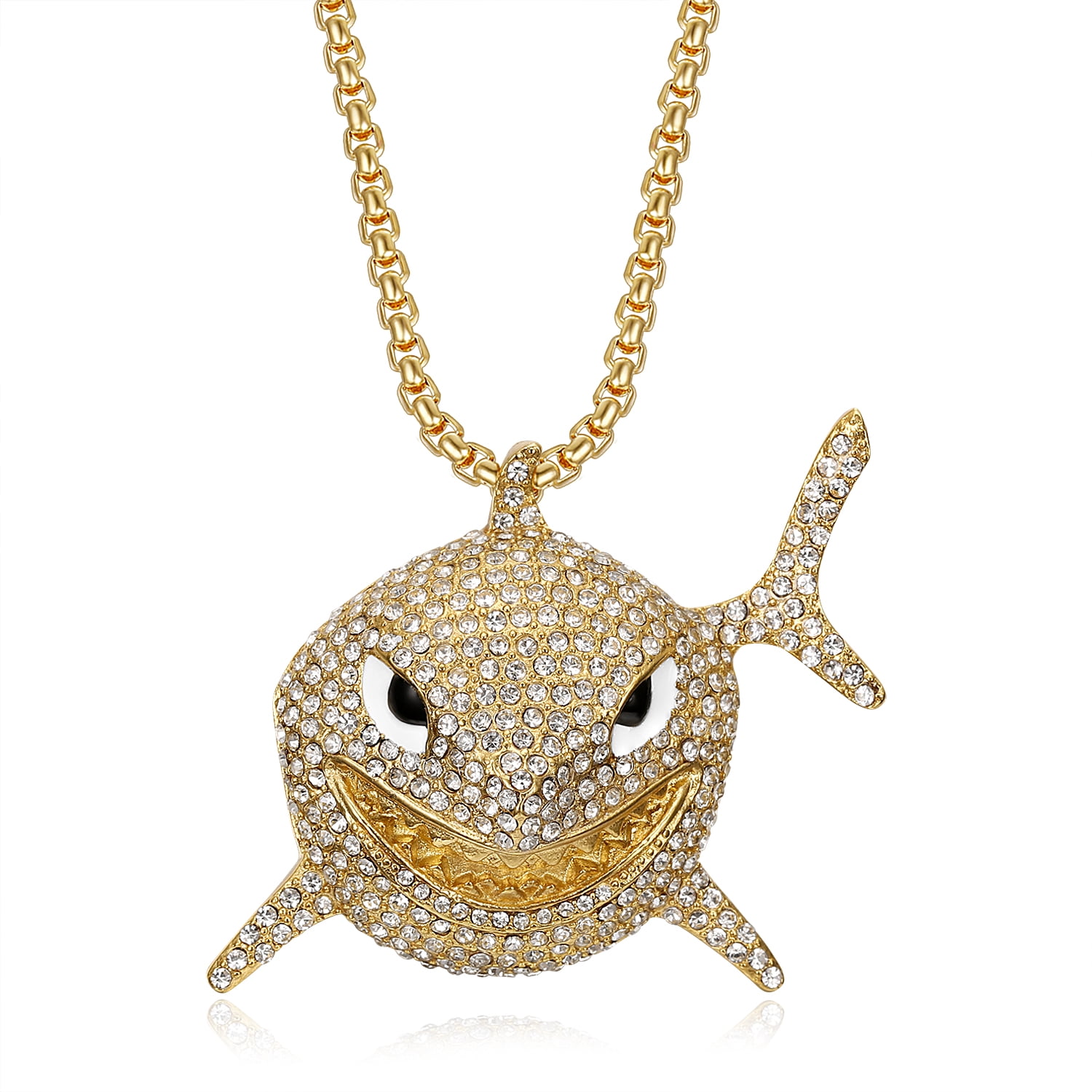 NEGS 18K Gold Plated Sea Ocean Animal Fierce Shark Pendant 24'' Chain ...