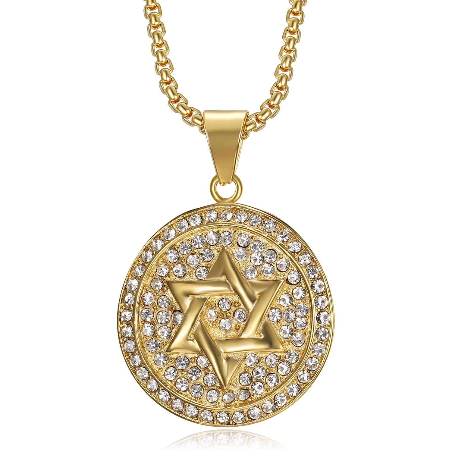 NEGS 18K Gold Plated Six-pointed Star Pendant 24'' Chain Star of Magen ...