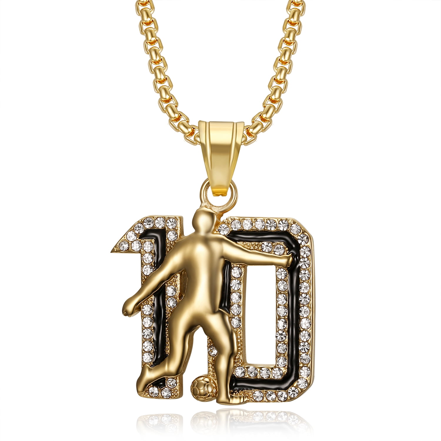 NEGS 18K Gold Plated Soccer Ball Number 10 Pendant 24'' Chain Football ...