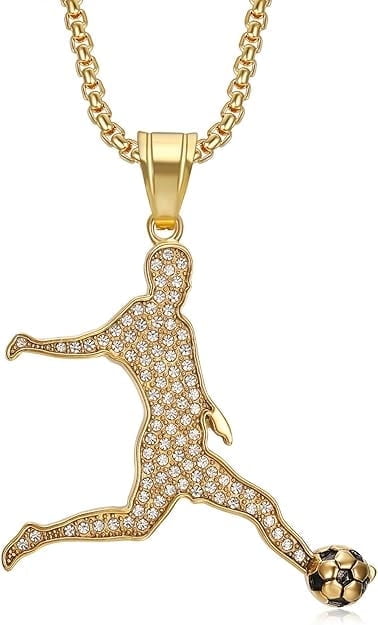 NEGS 18K Gold Plated Soccer Ball Pendant 24'' Chain Football Star ...