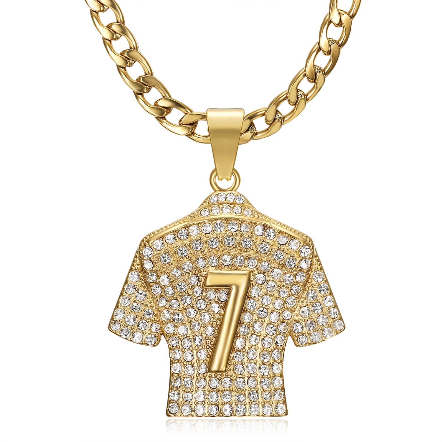 NEGS 18K Gold Plated Soccer Jersey Number 7 Pendant 7mm Chain Football ...
