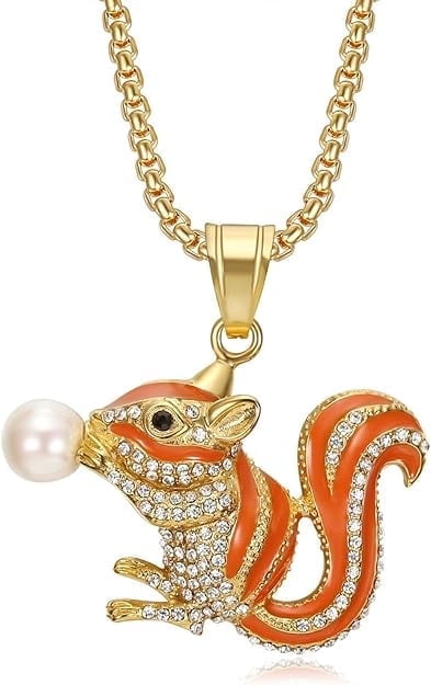 NEGS 18K Gold Plated Squirrel Pendant 24'' Chain Hip Hop Funny ...