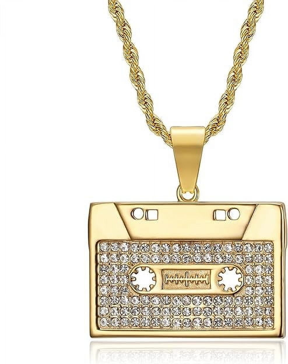 NEGS 18K Gold Plated Vintage Tape Pendant 24'' Chain Hip Hop Music ...