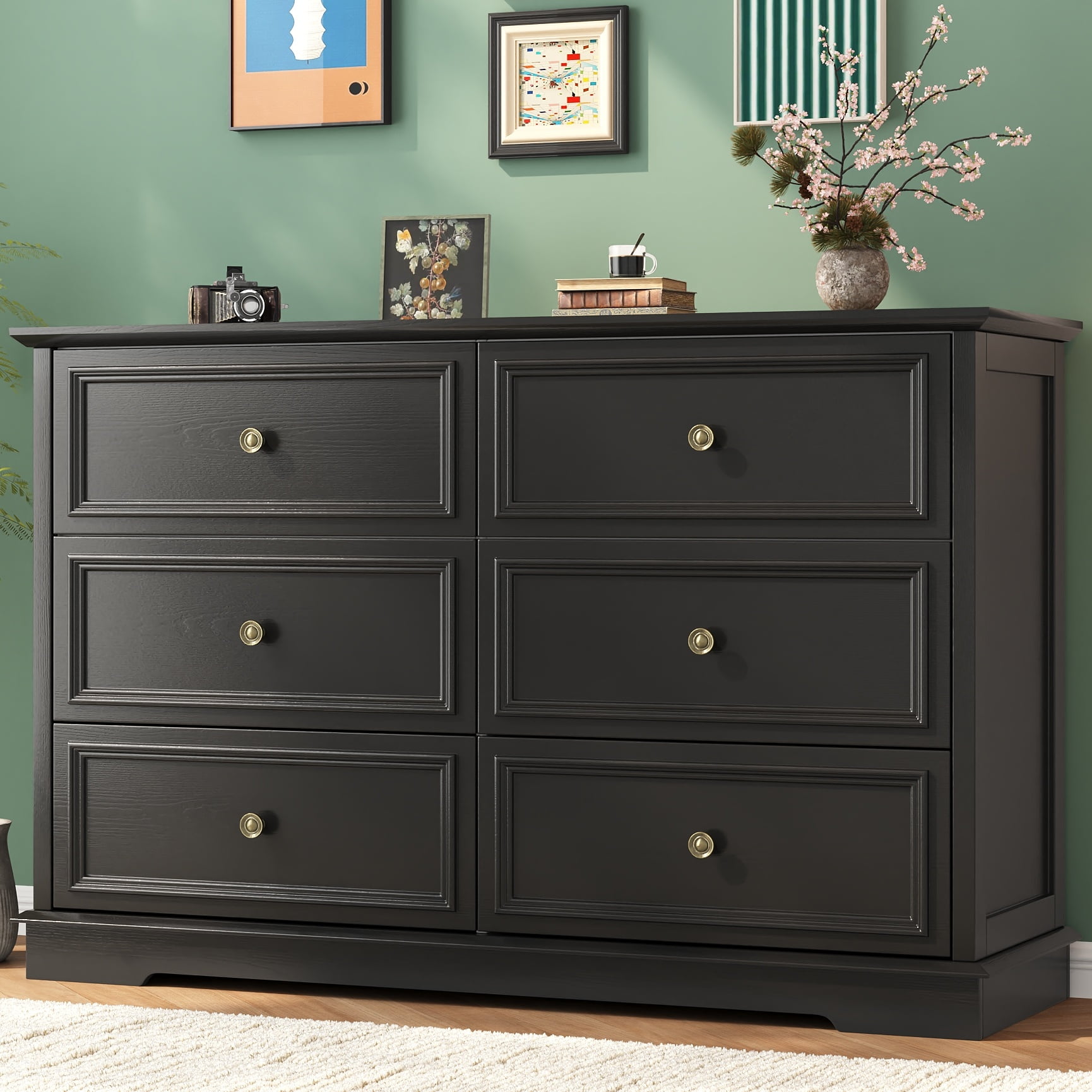 6 Drawer Dresser for Bedroom, 50.4" * 15.7" * 35.8" Retro Style Chest ...