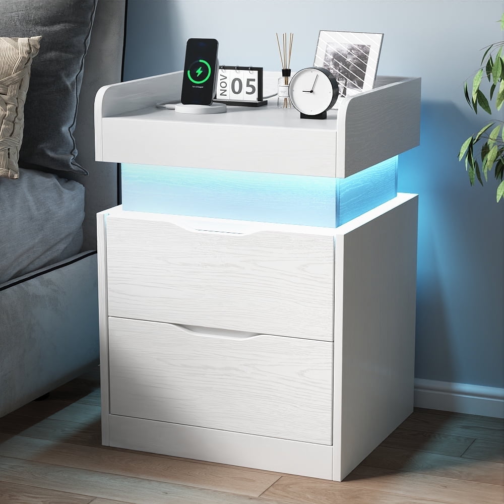 NEGYLIM Nightstand with 3 Drawers, Bedside Tables with Charging Station ...