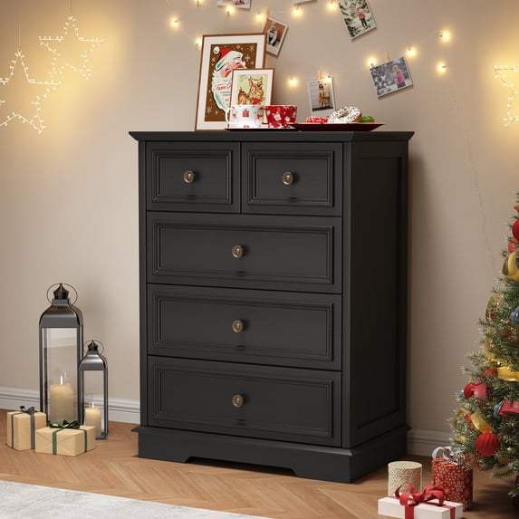 NEGYLIM Black 5 Drawer Dresser for Hallway, 2026 Rustic Style Chest of ...