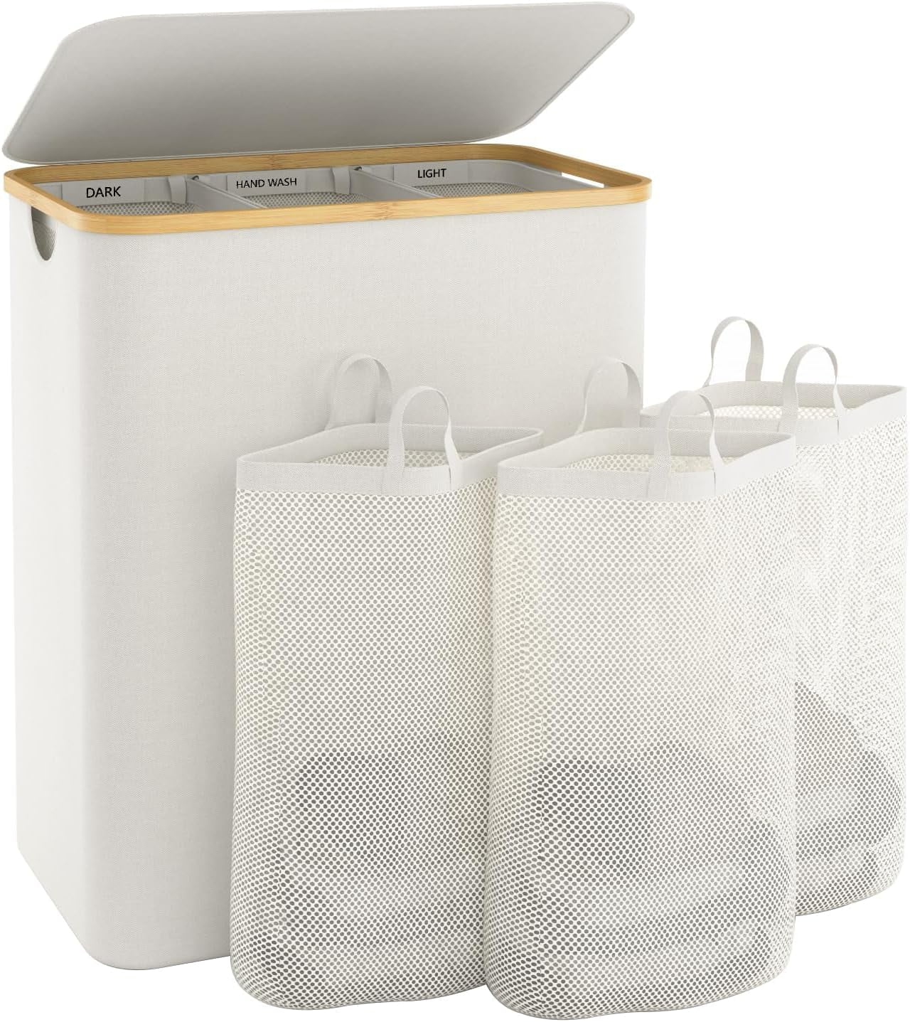 NEI Laundry Basket with Lid, 145L Extra Large Laundry Hamper 3 Section Dirty Clothes Hampers for ...