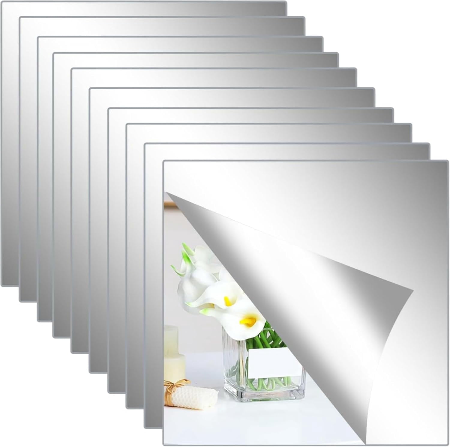 NEI Self Adhesive Mirror Stickers for Walls 10pack 11.8''x11.8'' Small ...