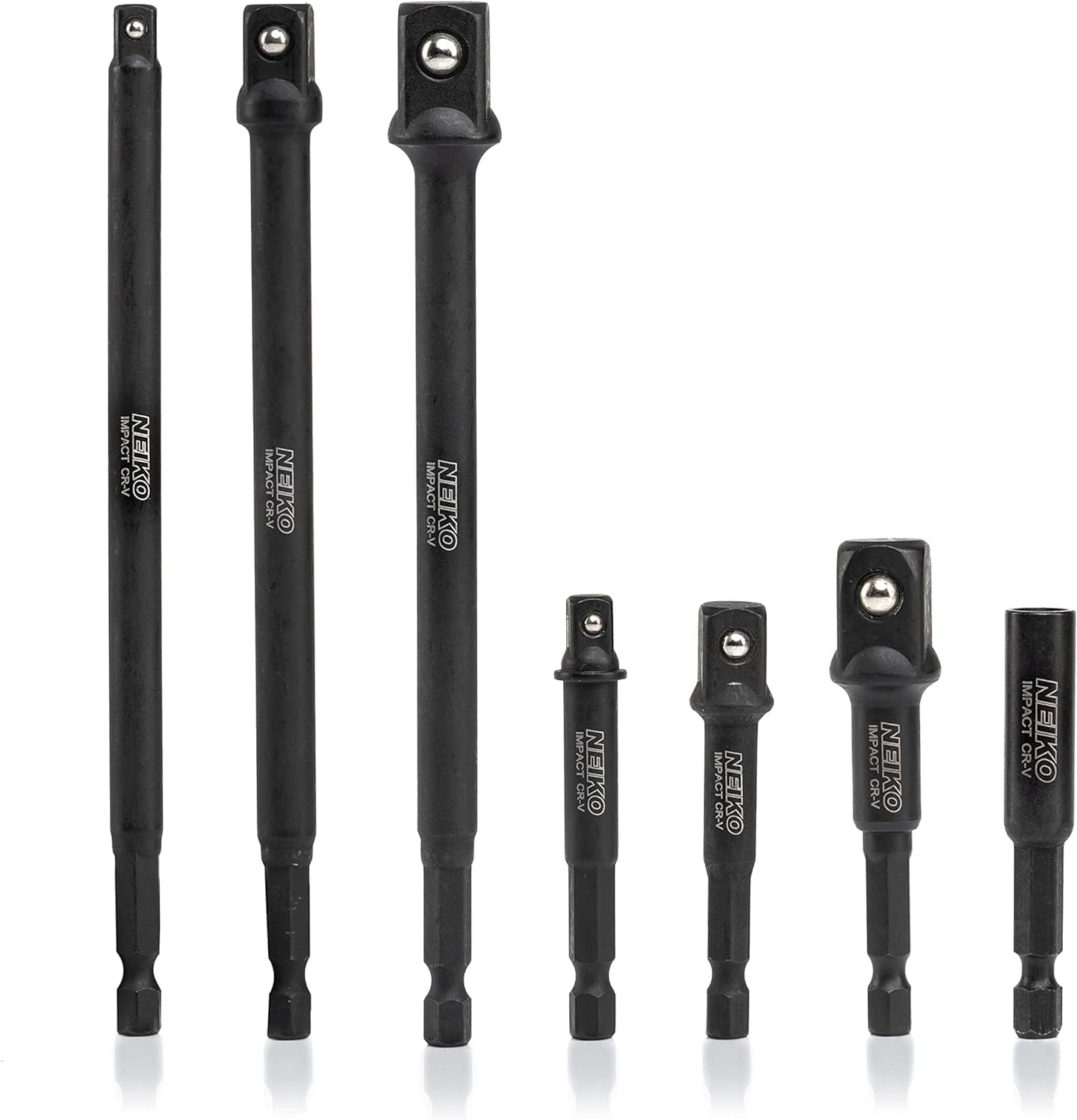 NEIKO 00254A Impact Socket Adapter and Magnetic Bit Holder, 7-Piece Set, 1/4" Hex Shank with 1/4 ...