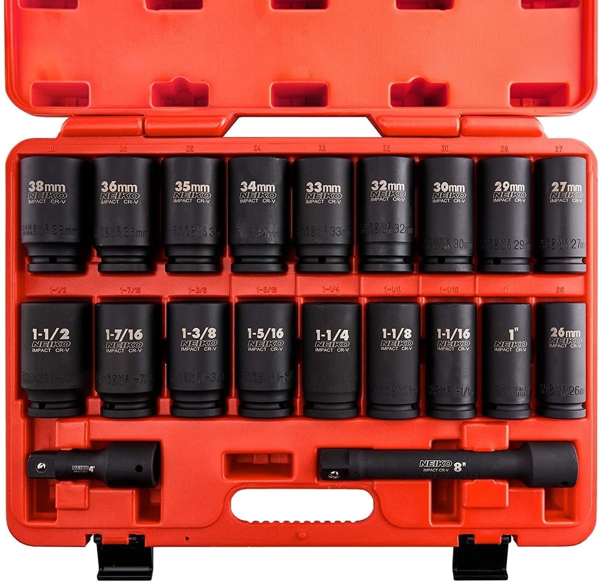 NEIKO 02347A 3/4-Inch Drive Socket Set, Master 20-Piece SAE and Metric ...