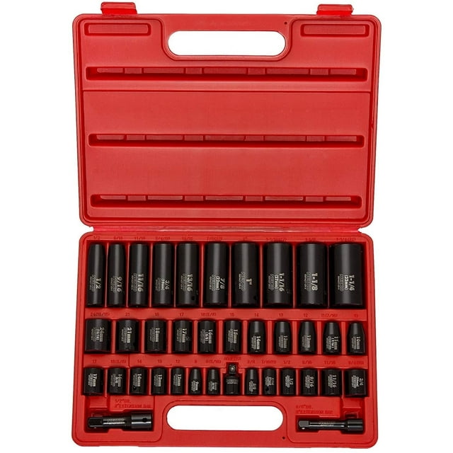 NEIKO Master Impact Socket Set, 3/8" & 1/2" Drive, 38pc, SAE/Metric ...