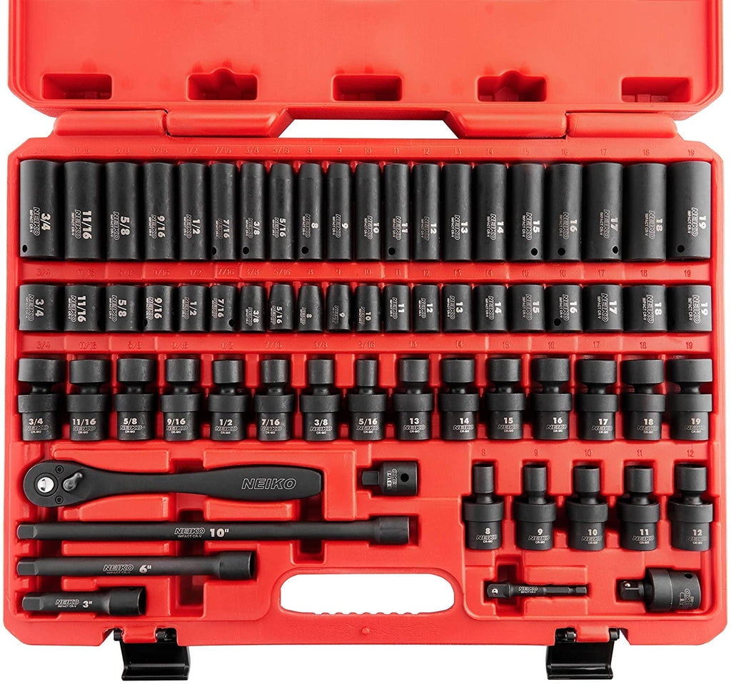NEIKO 02471A Impact Socket Set, 3/8” Drive, 67 Piece, Metric and Standard Master Socket Set with ...