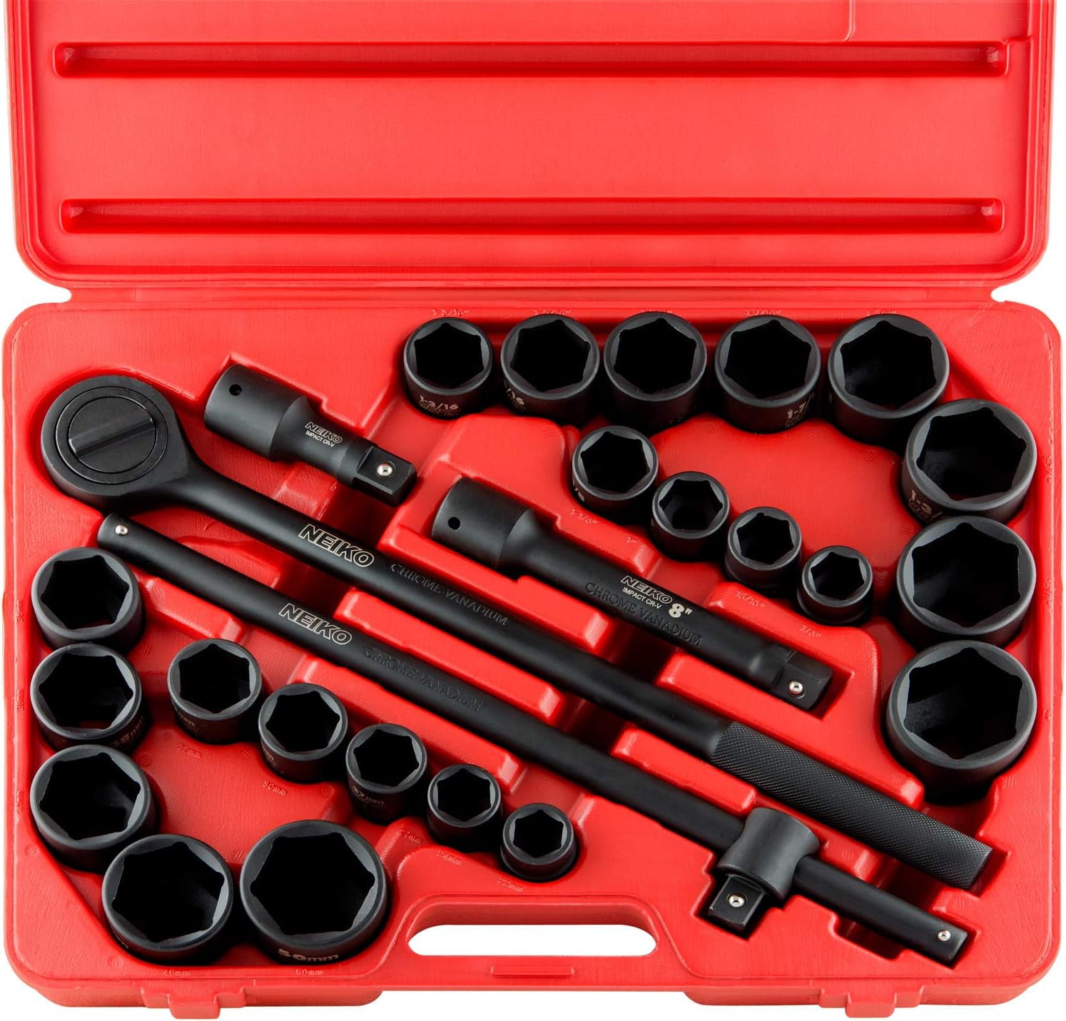 NEIKO 3/4-inch-Drive Jumbo Master Impact Socket Set with Handle & Nut ...