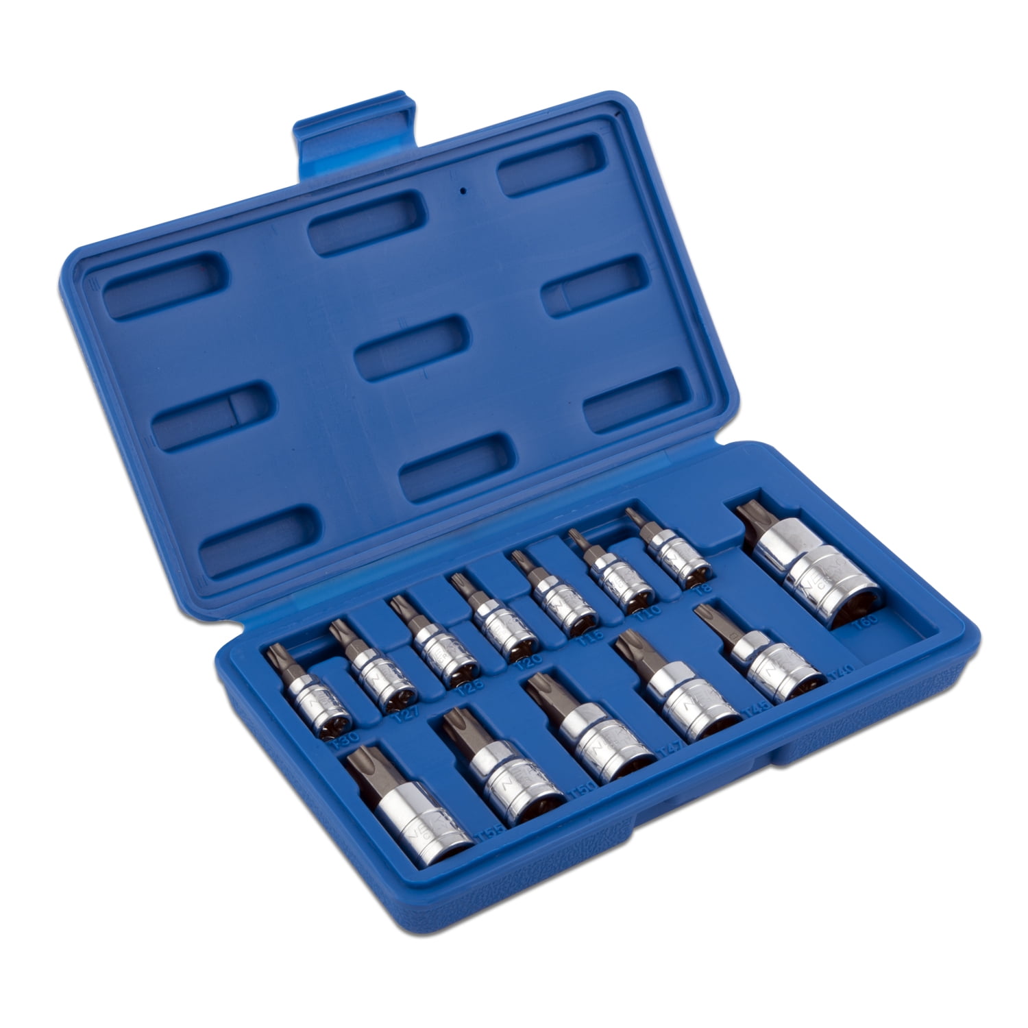 Neiko 10071A 13-Piece Torx Bit Socket Set, S2 and Cr-V Steel, 1/4, 3/8, 1/2 inch drive, T2 to ...