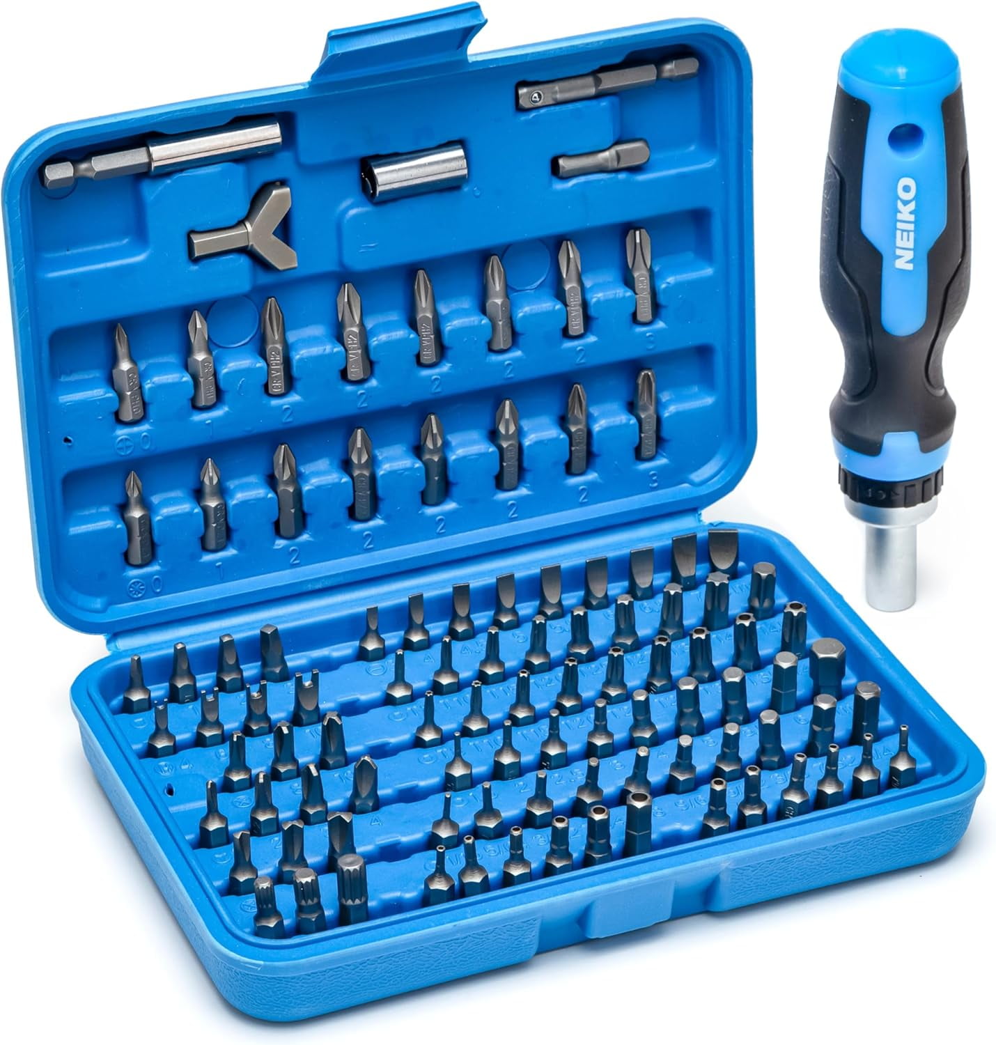 NEIKO 10082A Security Bit Set and Ratcheting Screwdriver | 101 Piece Set | Chrome Vanadium Steel ...