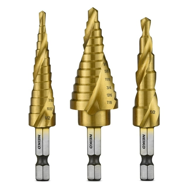 NEIKO 10181A Step Drill Bit Set, 3 Piece, Spiral Grooved for Faster ...