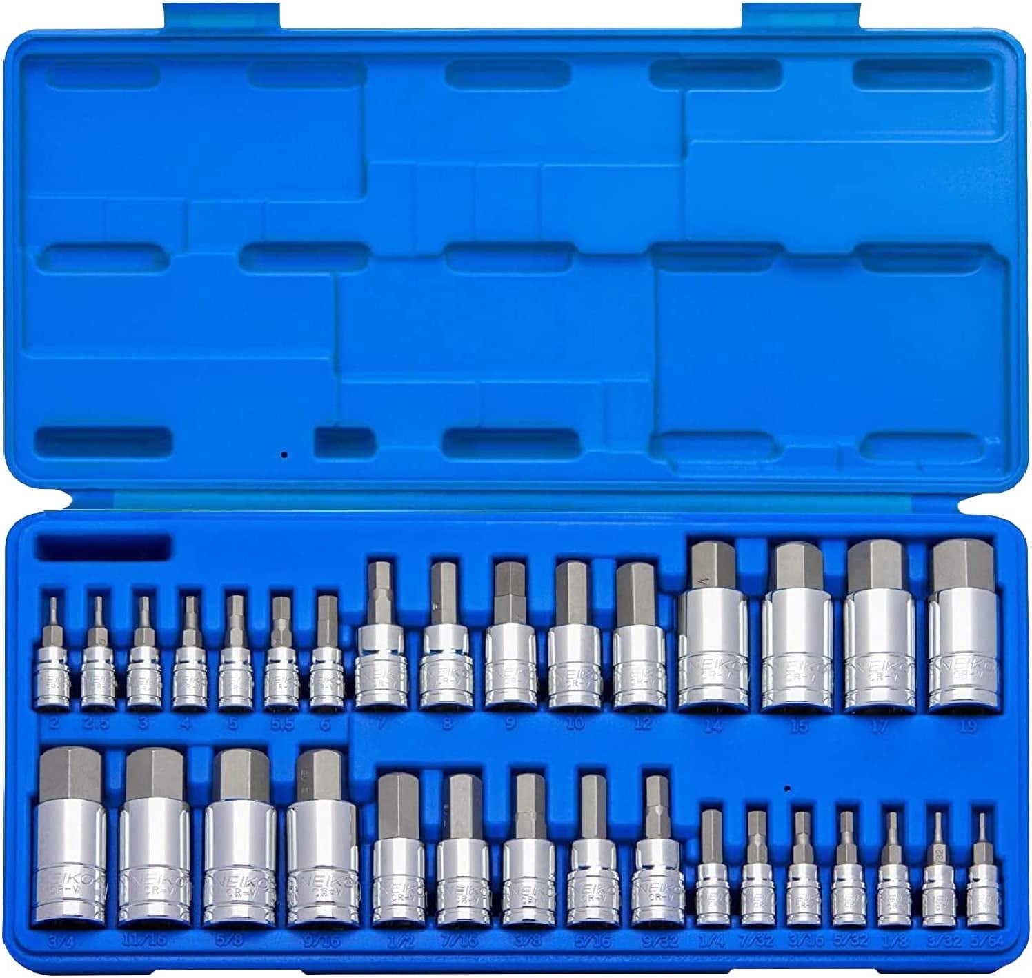 NEIKO 10288A Allen Hex Bit Socket Set, 32 Piece SAE and Metric Allen ...