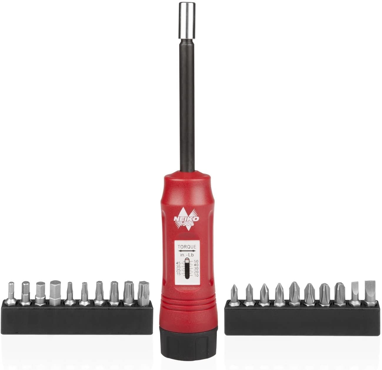 NEIKO 10573B 1/4” Torque Screwdriver Set, 20 Hex Bits, 10 to 50 In-Lbs ...