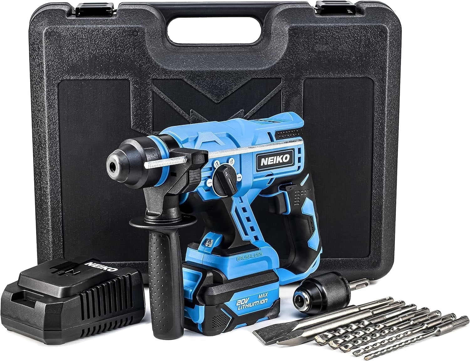 NEIKO 10882A Cordless Rotary Hammer Drill, Includes 20-Volt Li-ion ...