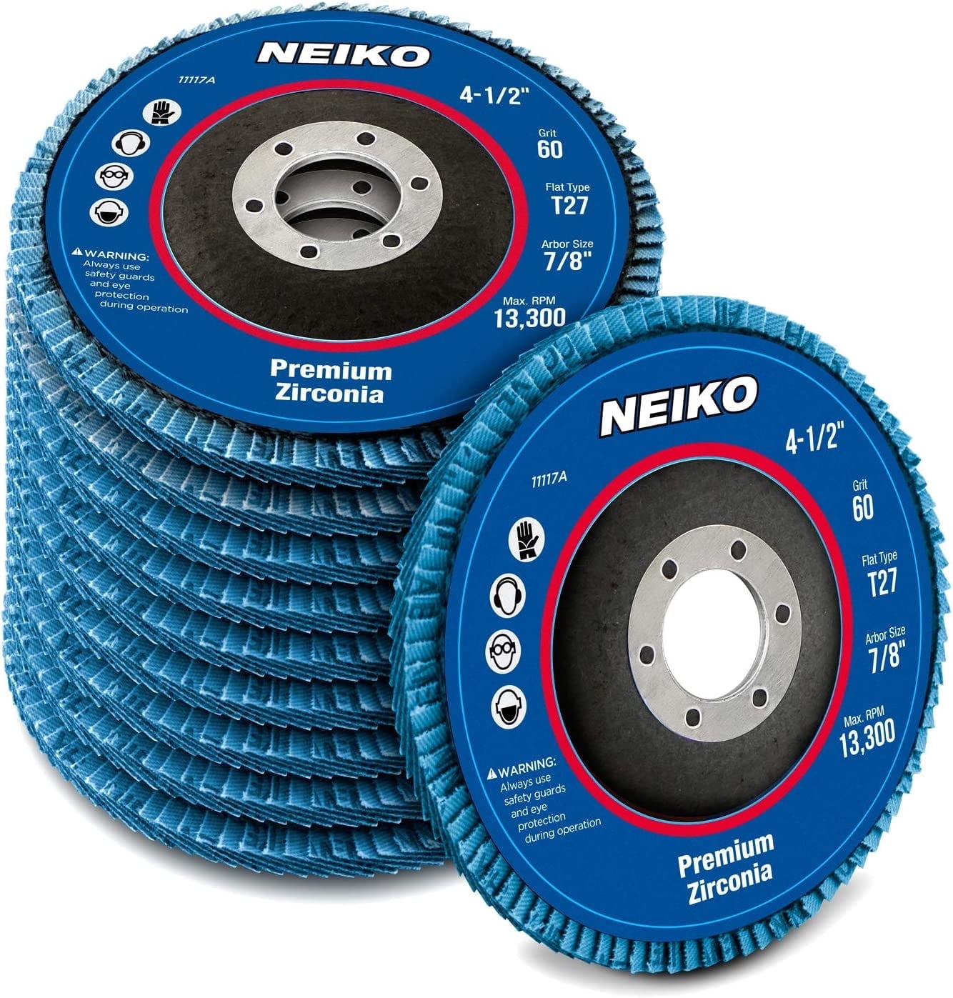 NEIKO 11117A 10 Pack Zirconia Flap Discs 4-1/2 for Angle Grinder, 60 ...