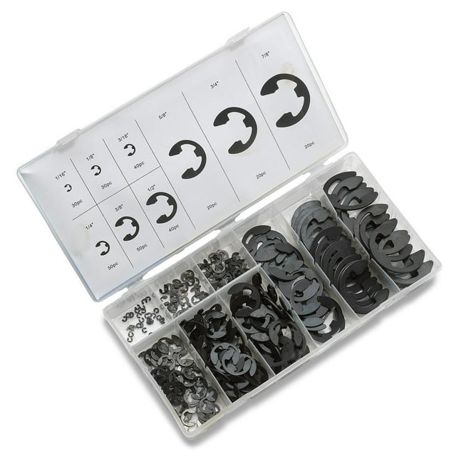 NEIKO 50455A E-Clip Assortment Set | 300 PCS, 9 SAE Sizes, Heat Treated ...
