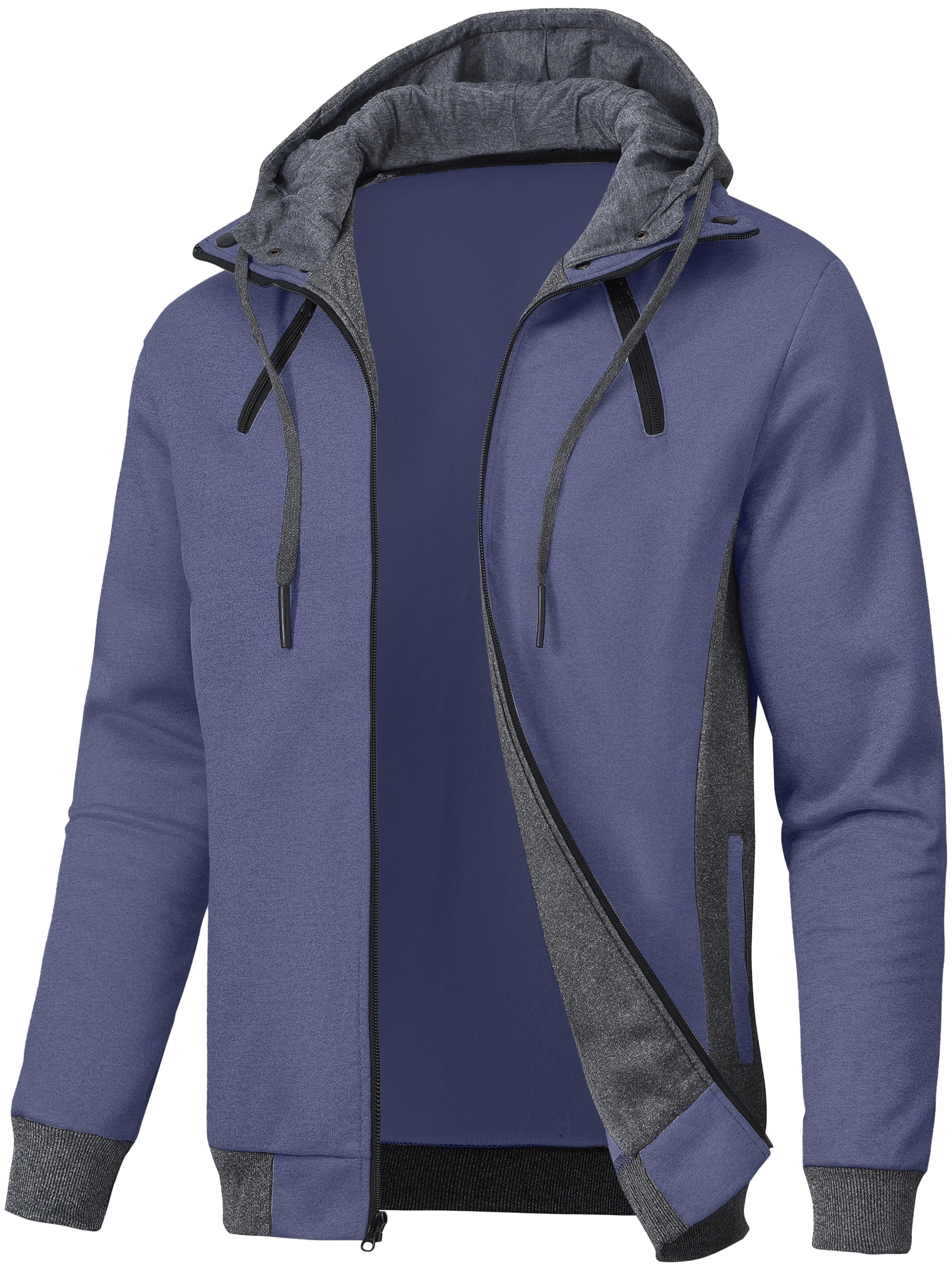 NEIKU Mens Zipper Hoodie Casual Hooded Sweatshirt Fleece Jacket ...