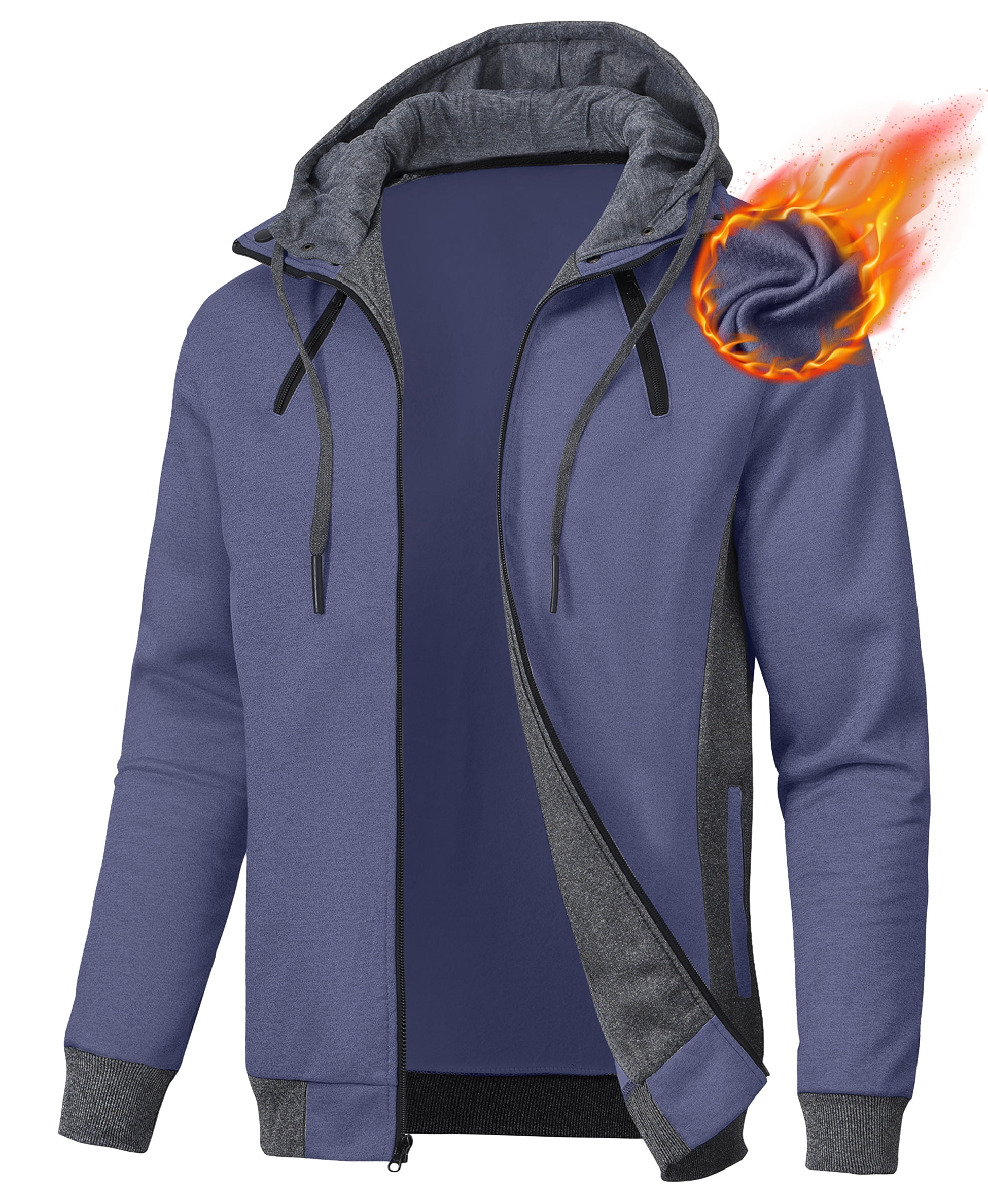 NEIKU, Mens Zipper Hoodie Casual Hooded Sweatshirt, XL, GreyBlue ...