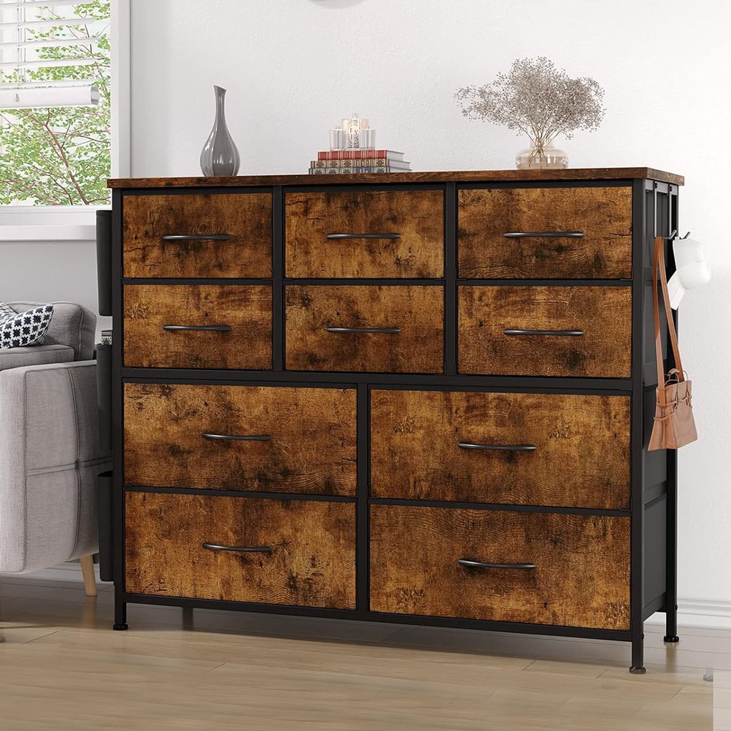 NEILA 10-Drawer Dresser for Bedroom Chest of Drawers Metal Frame, Wood ...