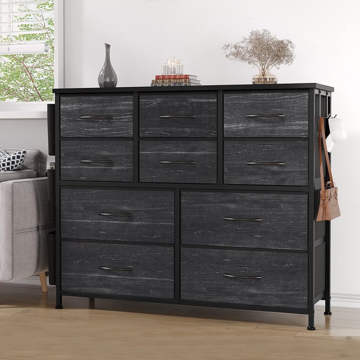 NEILA 10-Drawer Dresser for Bedroom Chest of Drawers Metal Frame, Wood ...