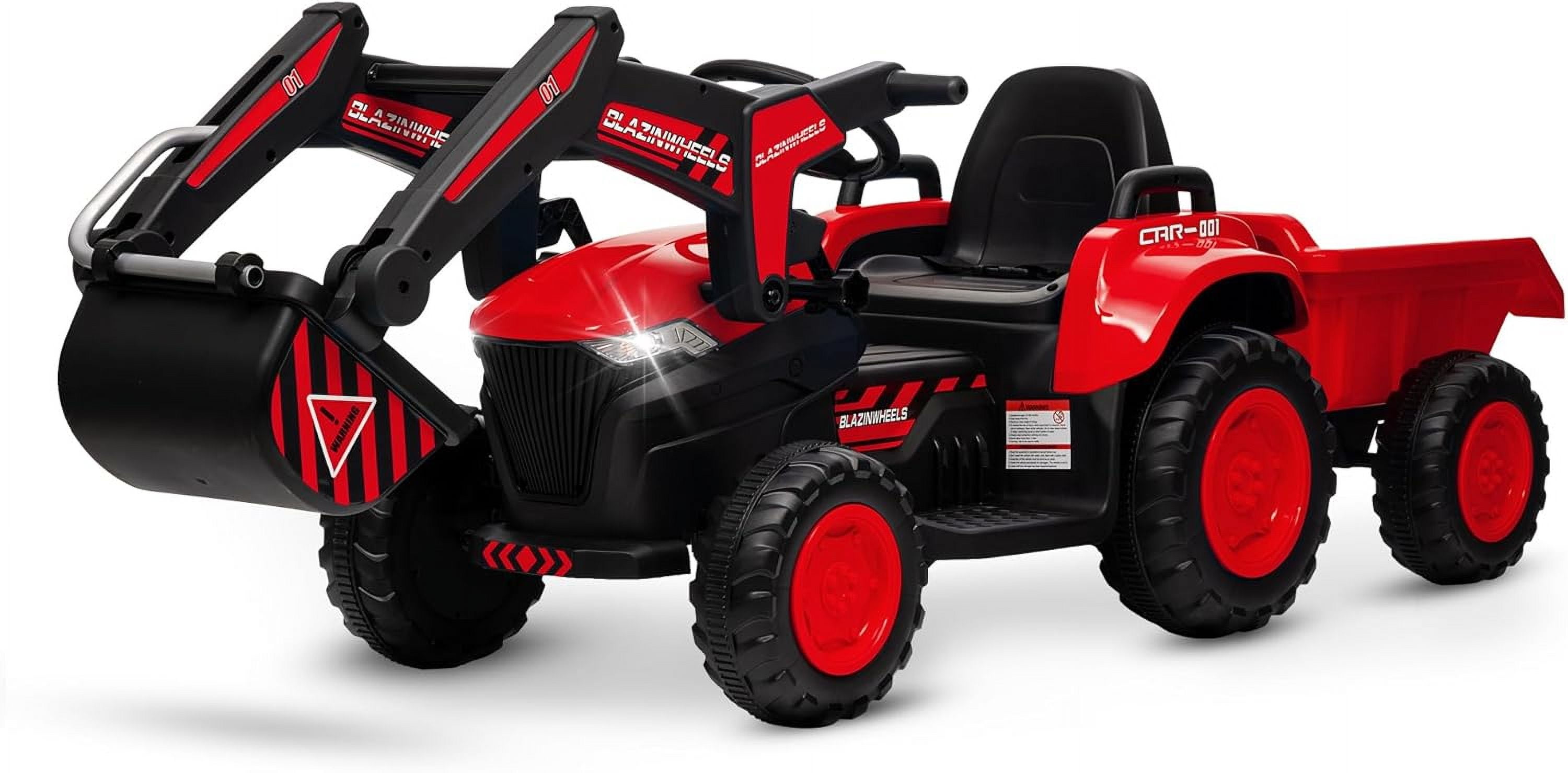 NEILA 12V Kids 3-in-1 Ride-On Excavator & Tractor with Detachable ...