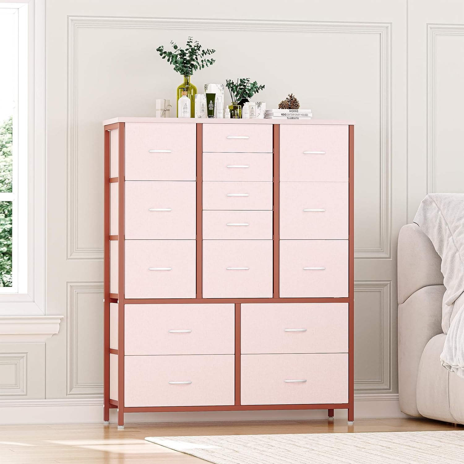 NEILA 15-Drawers Dresser for Bedroom Tall Chest of Drawers, Metal Frame ...