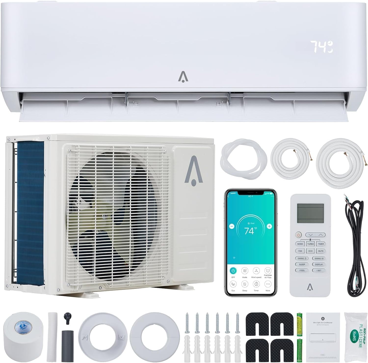 NEILA 18,000 BTU WiFi Mini Split Air Conditioner with Heat Pump, 23 ...