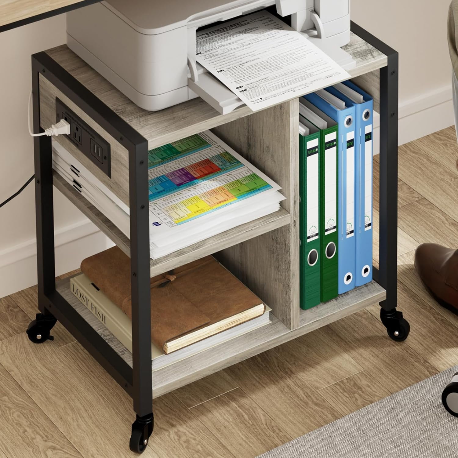 NEILA 4 Tier Under Desk Printer Stand with Wheels - Mobile Printer Cart ...