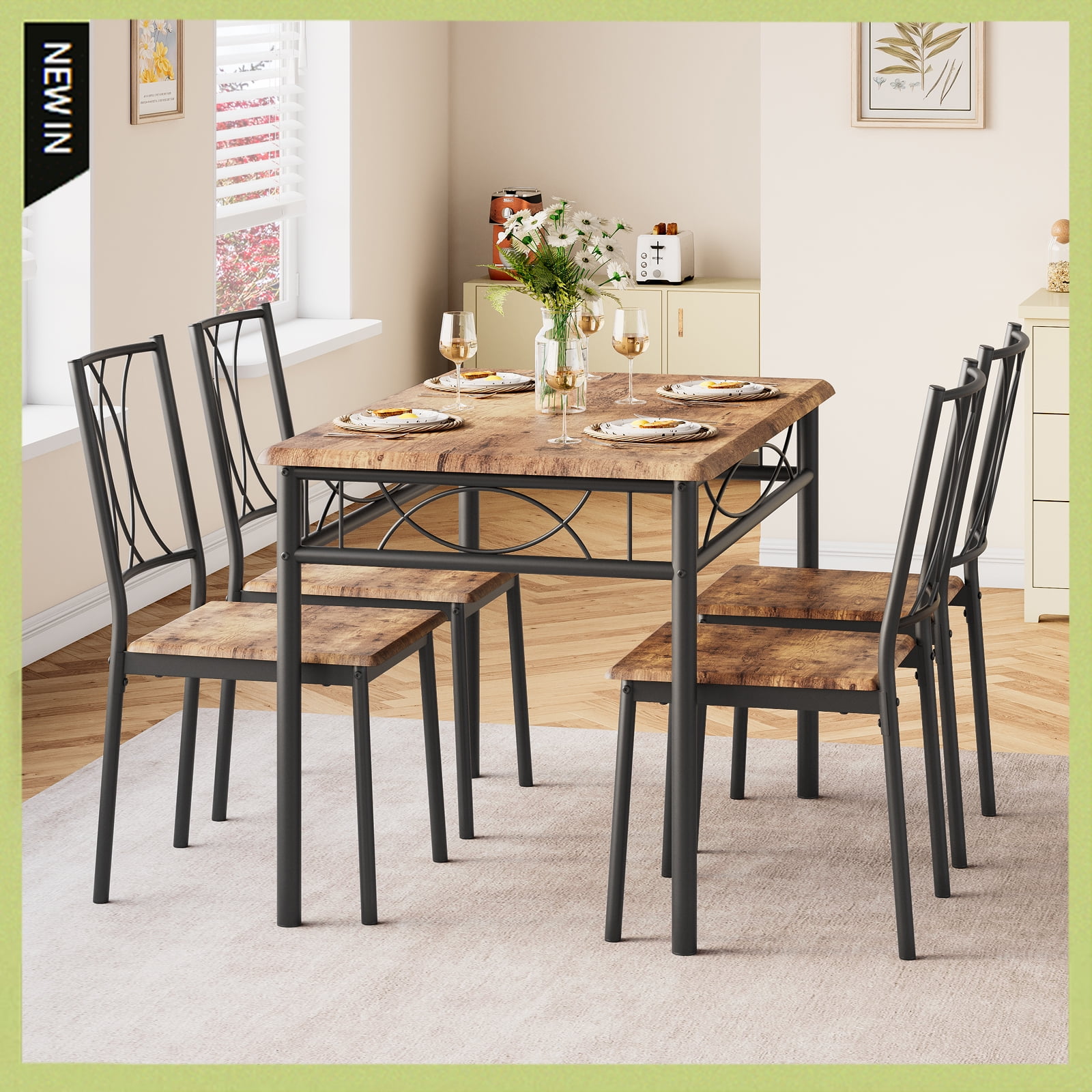 Free Shipping! NEILA 5 Piece Dining Set for 4 , Table and 4 Chairs Wood ...