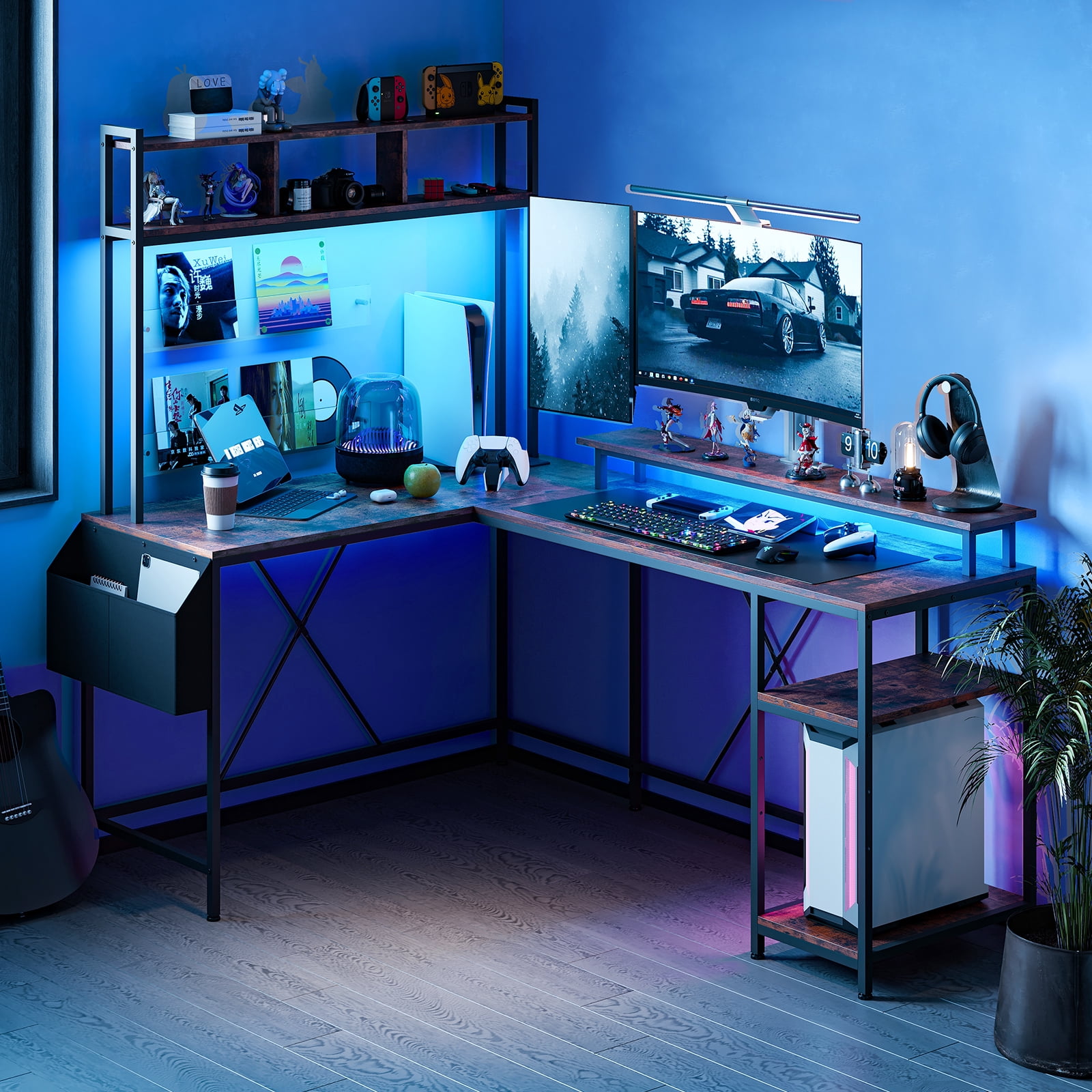 NEILA 67" Reversible L Shaped Computer Gaming Desk with LED Lights ...