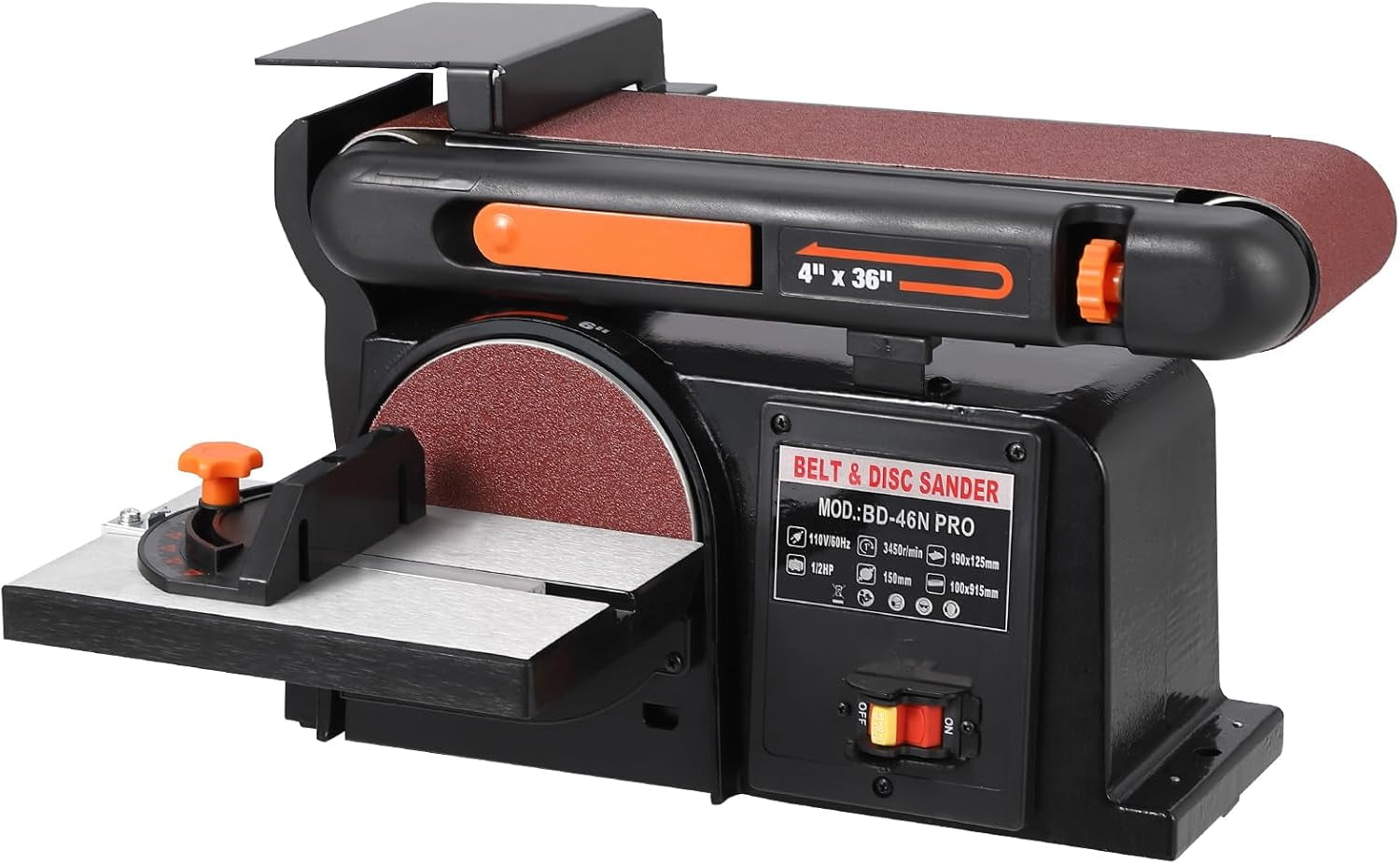 NEILA Belt Sander - 1/2HP Motor with 4" x 36" Sanding Belt and 6 ...